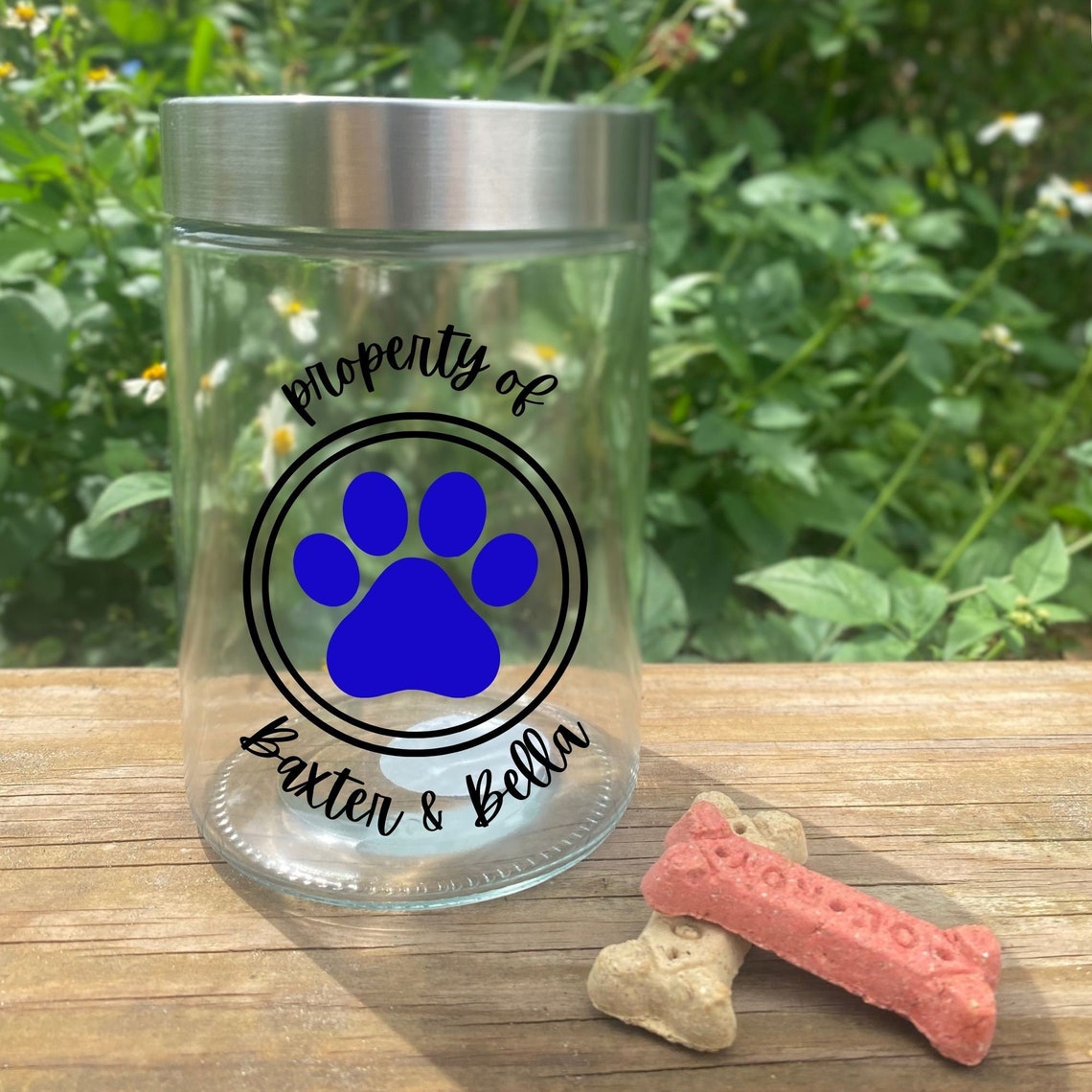 Dog Treat Jar, Personalized Glass Jar for Dog Biscuits, Custom Pawprint ...