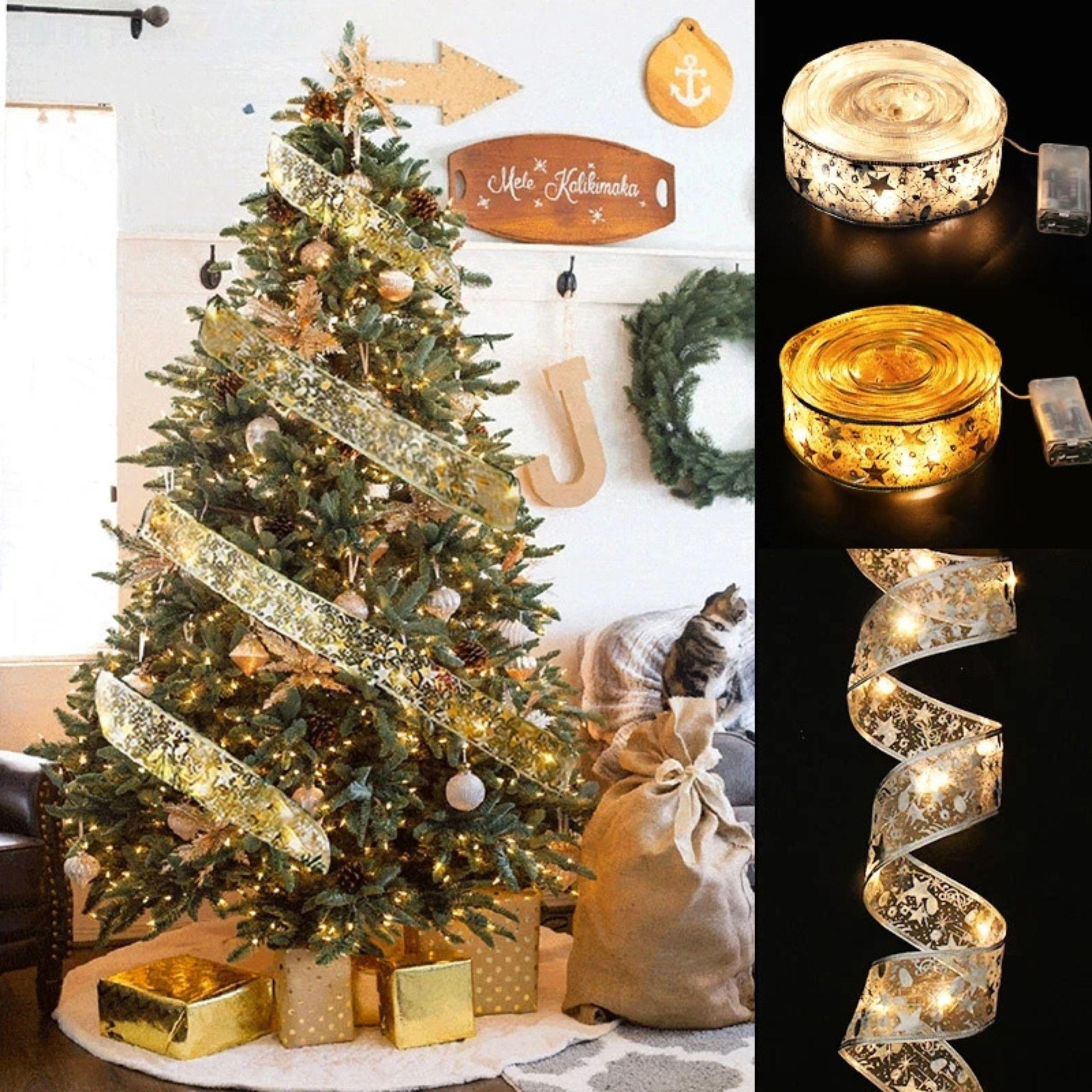LED Christmas Bow String Lights | DIY Lace Ribbon Tree Ornaments ...