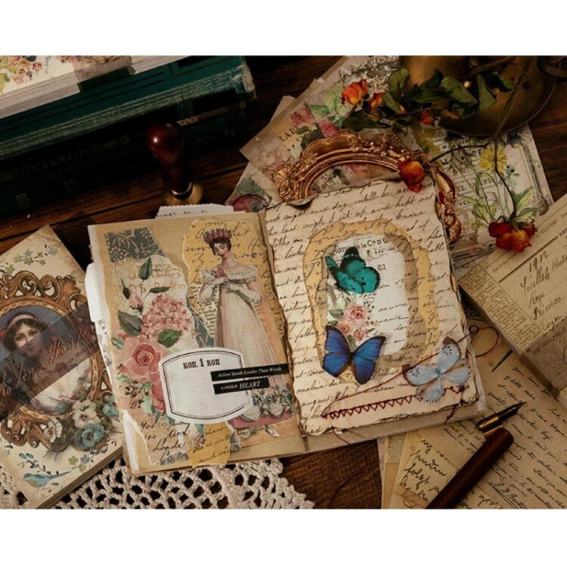 100 Sheets/ Pack Paper Booklet, Vintage Style Collage Paper, Deco Paper ...