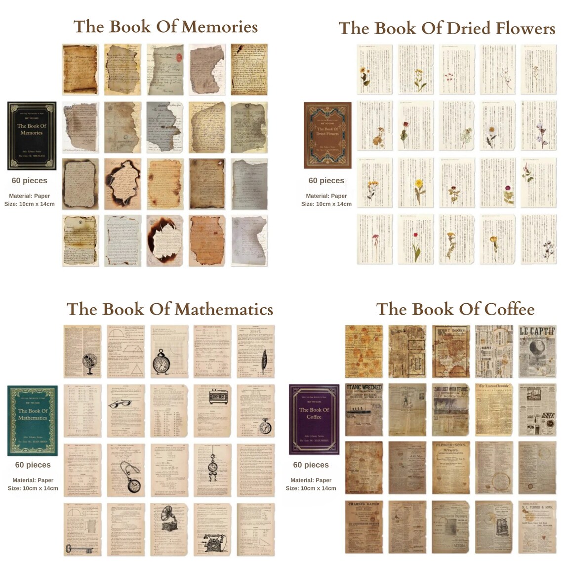 Book of Memories - 60 Sheets Paper Booklet Scrapbook Ephemera for Junk ...