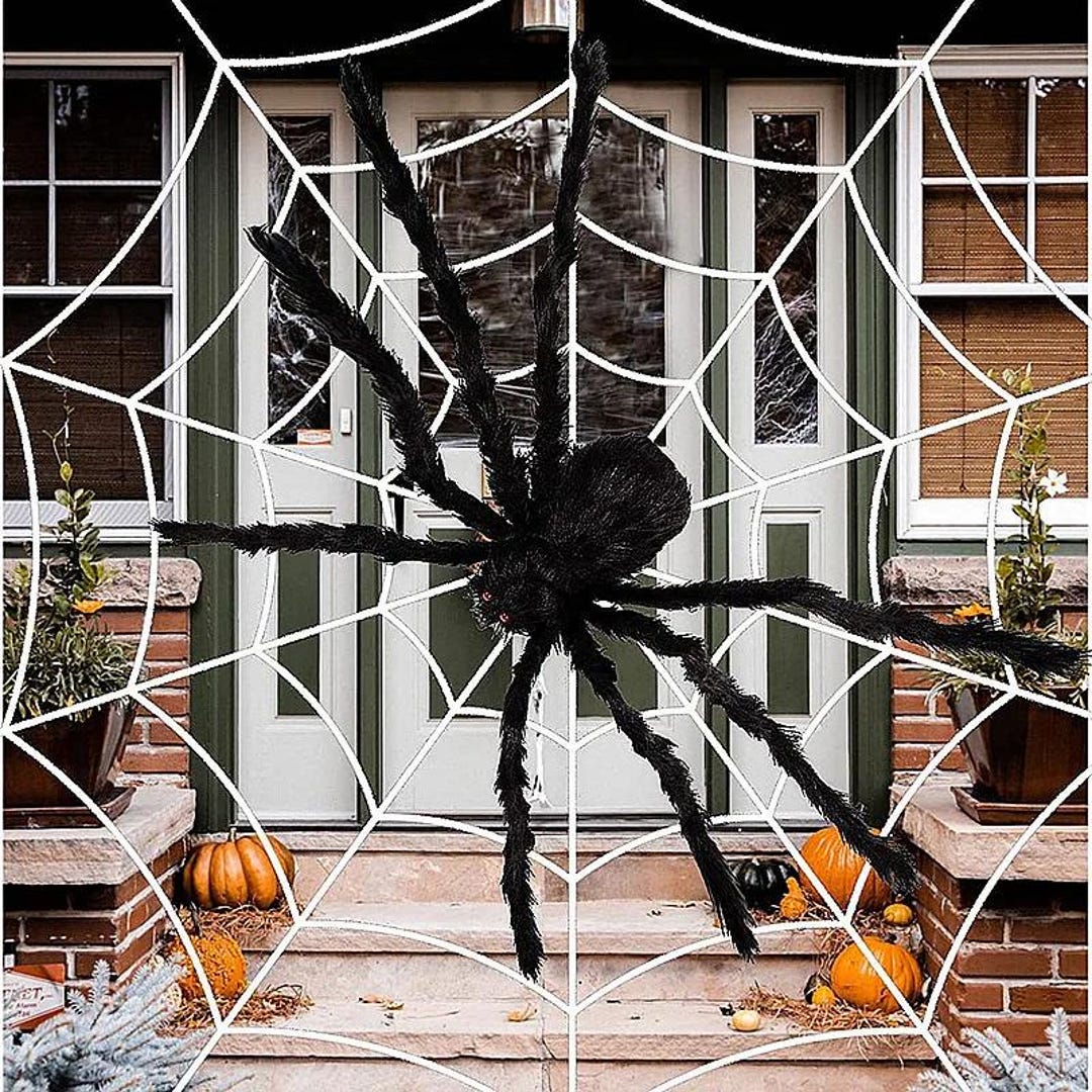 Giant Spider Halloween Decoration | Scary Black Plush Arachnid Prop for ...
