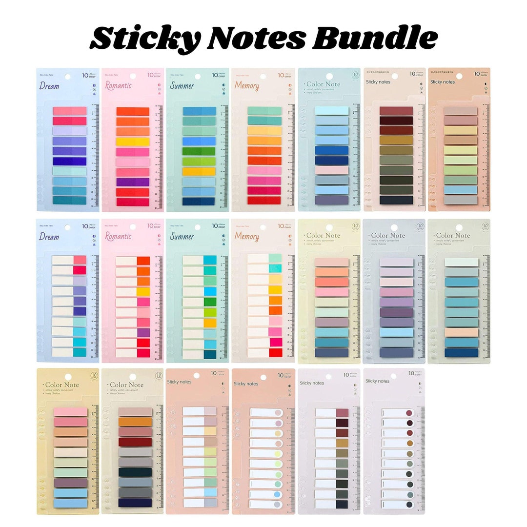 Sticky Notes Bundle: Kawaii Clear Tab Bookmarks, Memo Pads, Cute Self ...