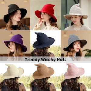 Witch Hat for Women | Wool Halloween Costume Accessory | Wiccan Pointed ...