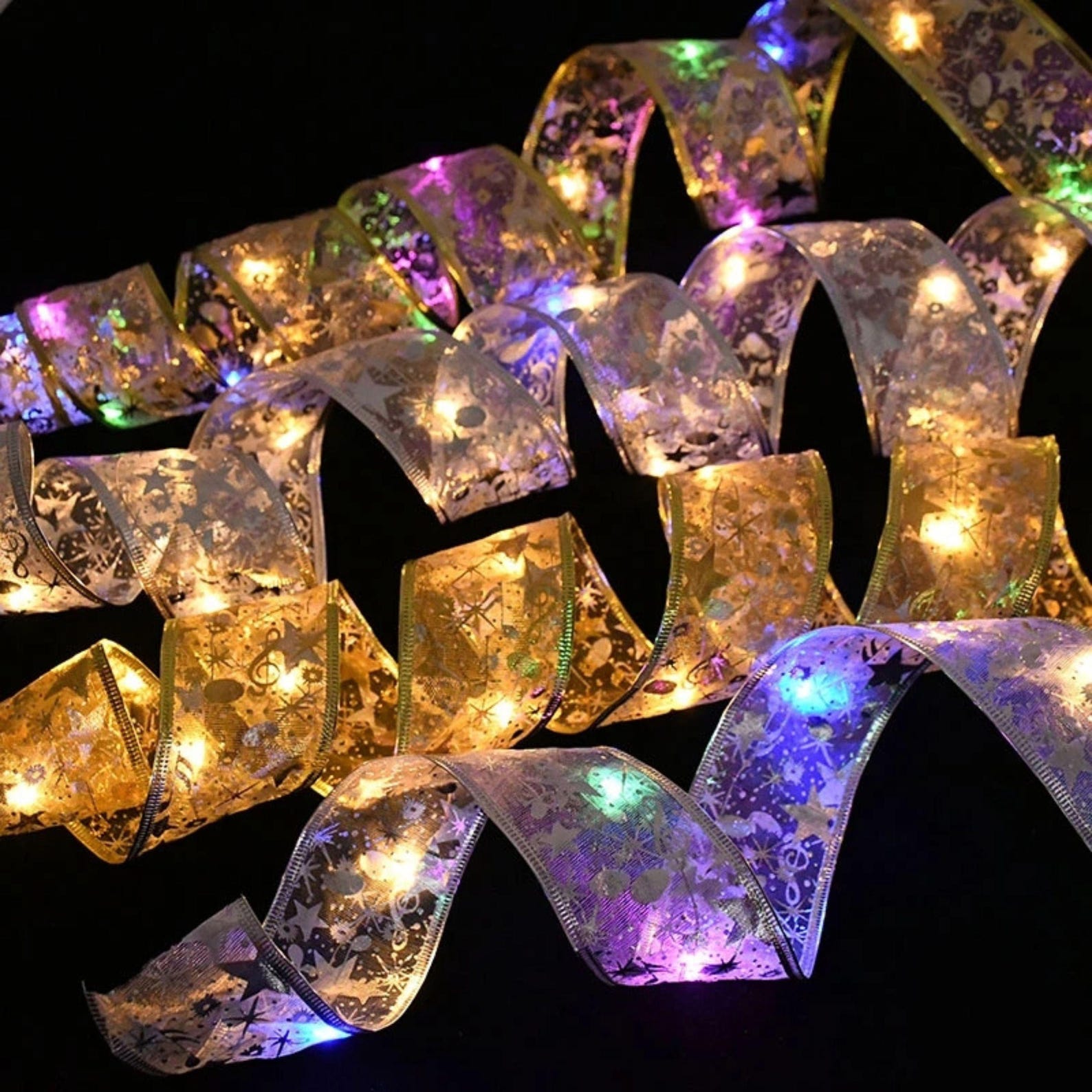 LED Christmas Bow String Lights | DIY Lace Ribbon Tree Ornaments ...