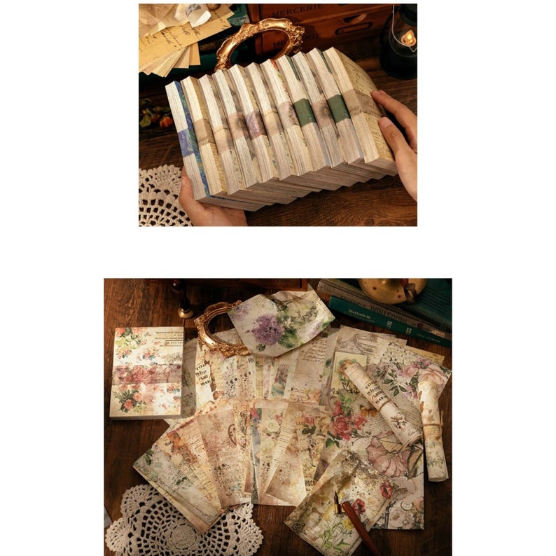 100 Sheets/ Pack Paper Booklet, Vintage Style Collage Paper, Deco Paper ...