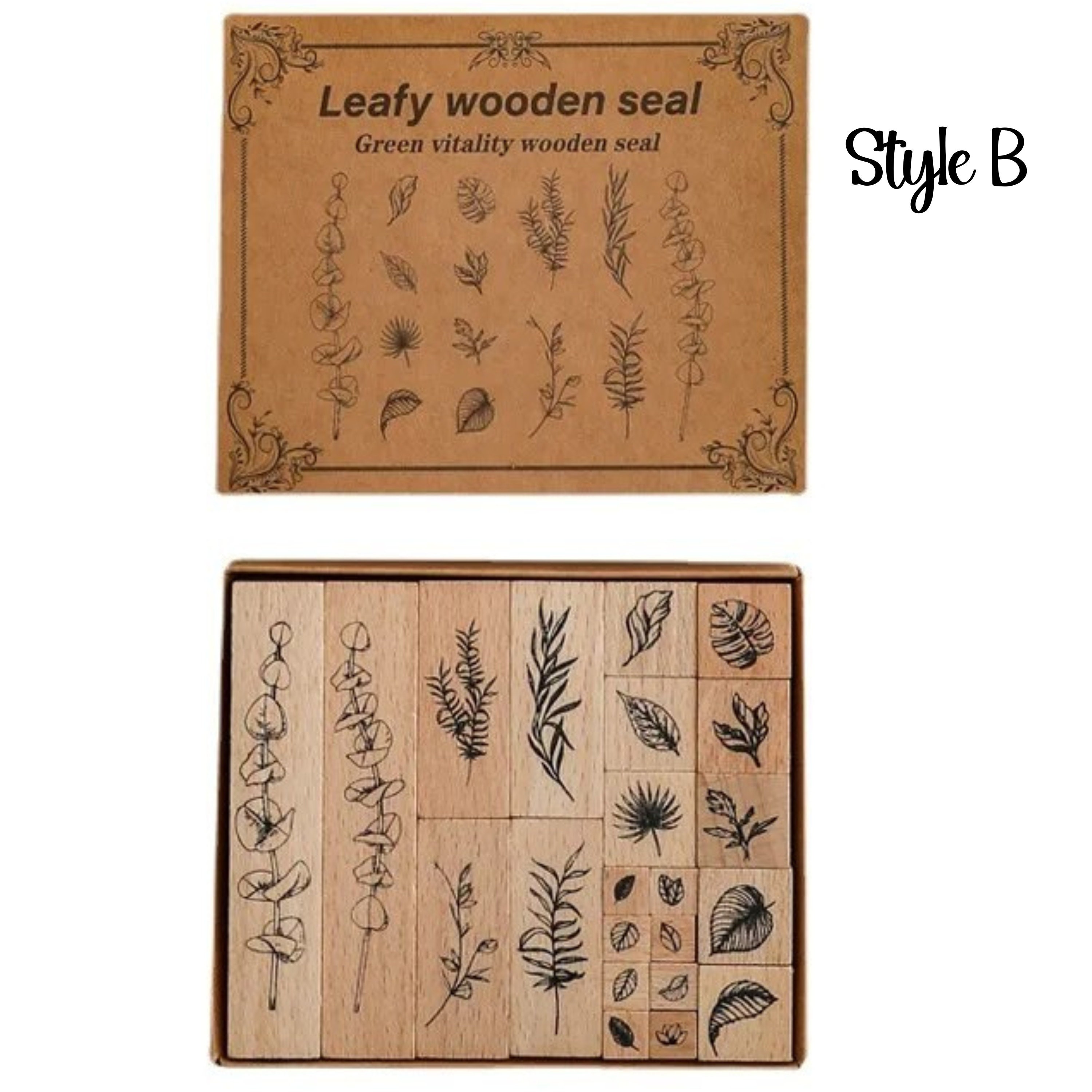 Set of 22 Items, Wooden Rubber Stamp, Plant, Leaf, Floral, Decorative ...