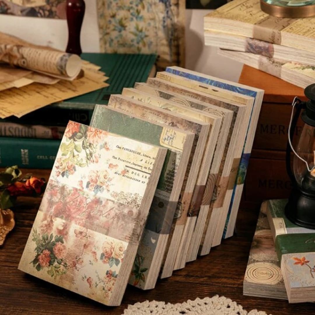 100 Sheets/ Pack Paper Booklet, Vintage Style Collage Paper, Deco Paper ...