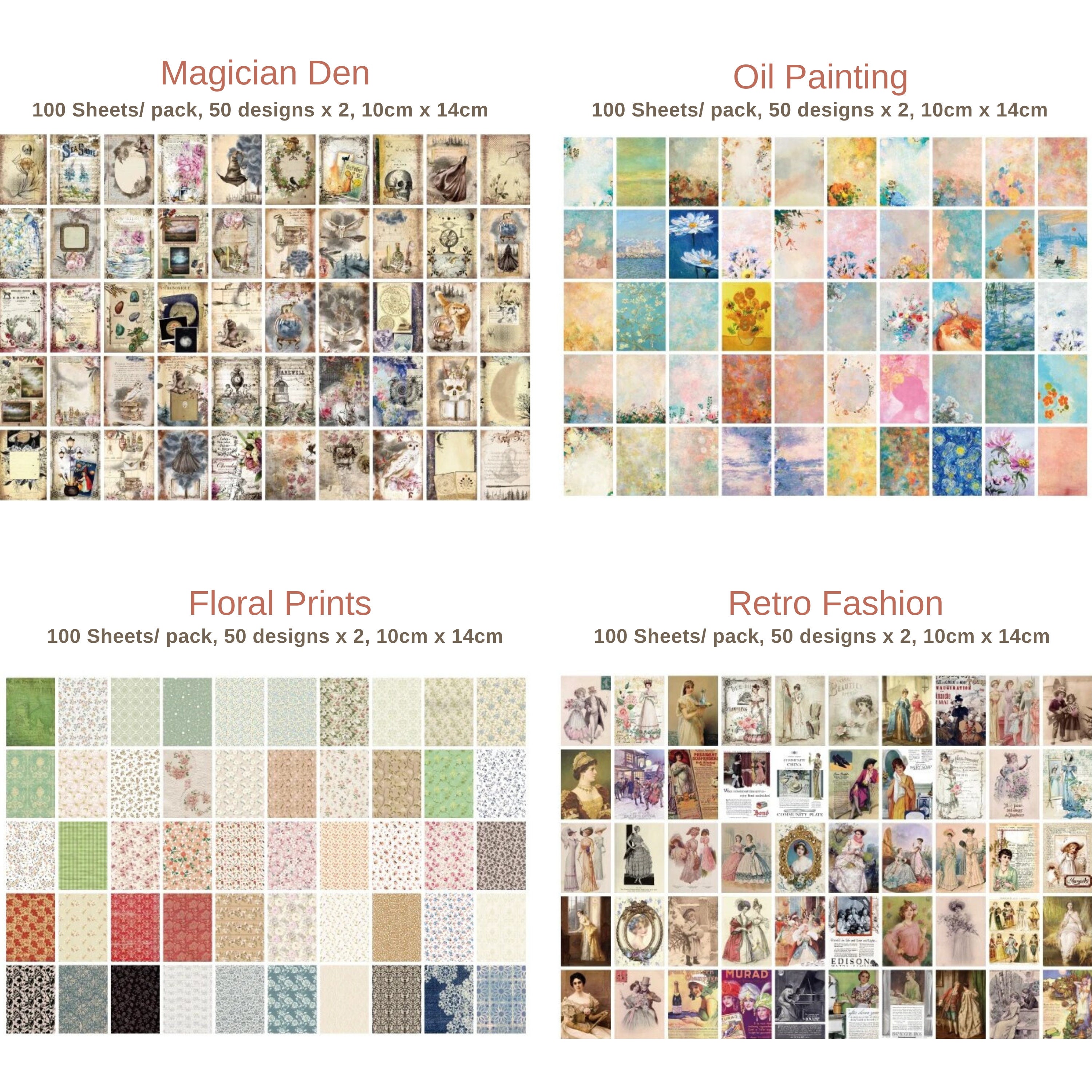 100 Sheets/ Pack Paper Booklet, Vintage Style Collage Paper, Deco Paper ...