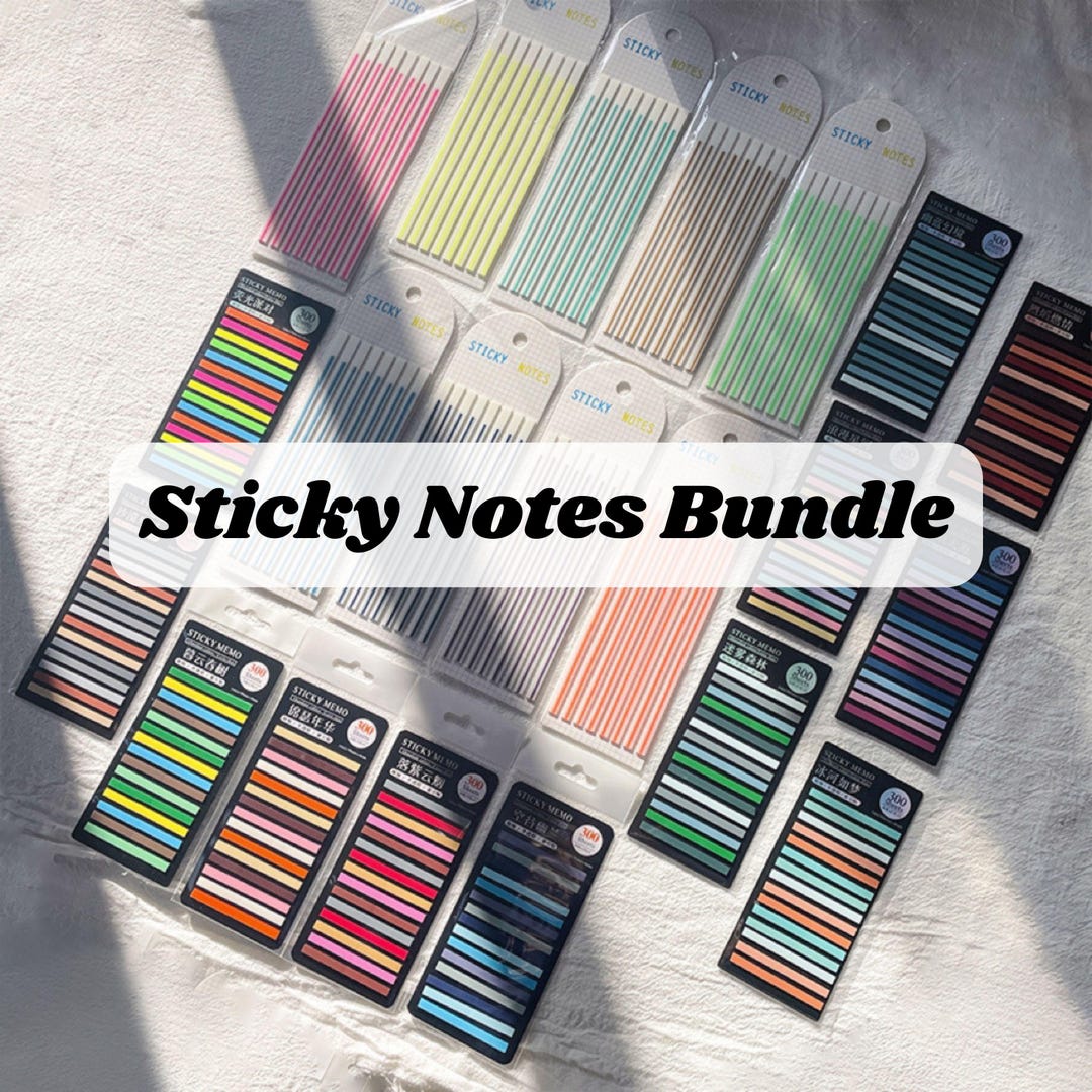 Sticky Notes Bundle: Kawaii Clear Tab Bookmarks, Memo Pads, Cute Self ...