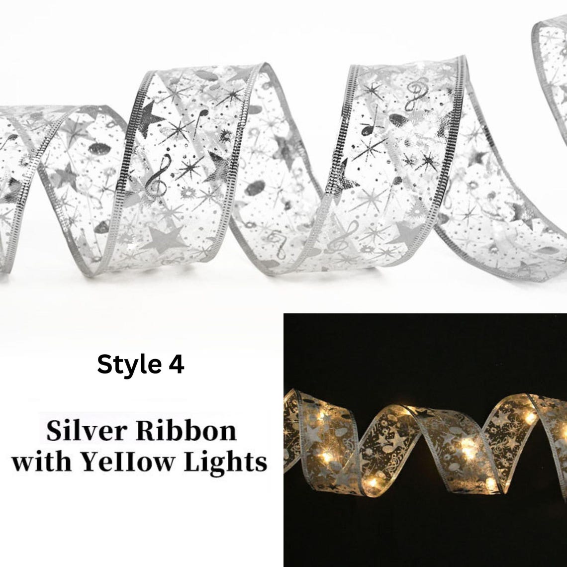 LED Christmas Bow String Lights DIY Lace Ribbon Tree Ornaments Holiday ...