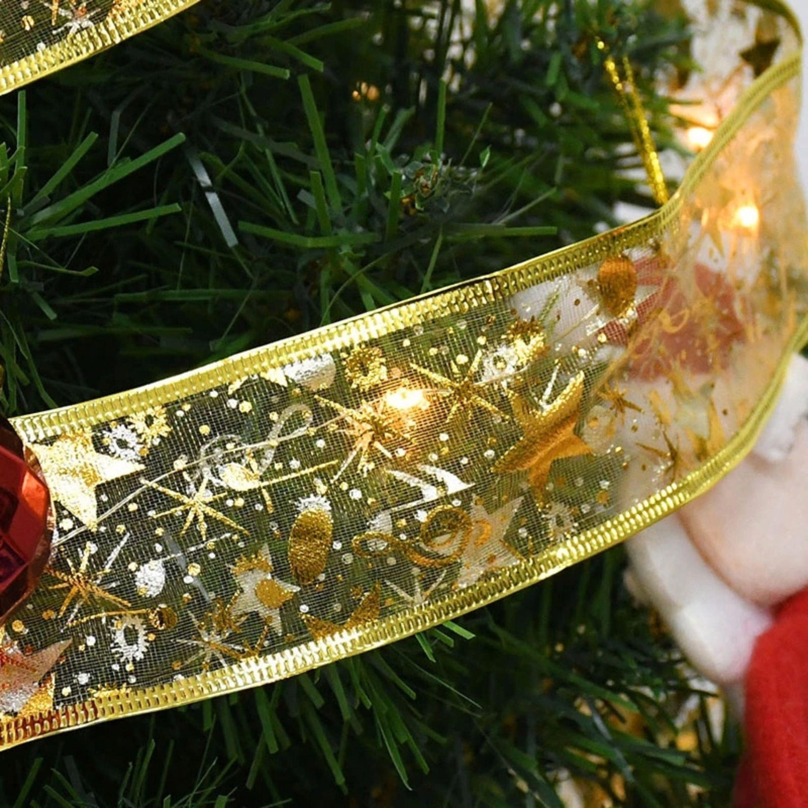 LED Christmas Bow String Lights | DIY Lace Ribbon Tree Ornaments ...