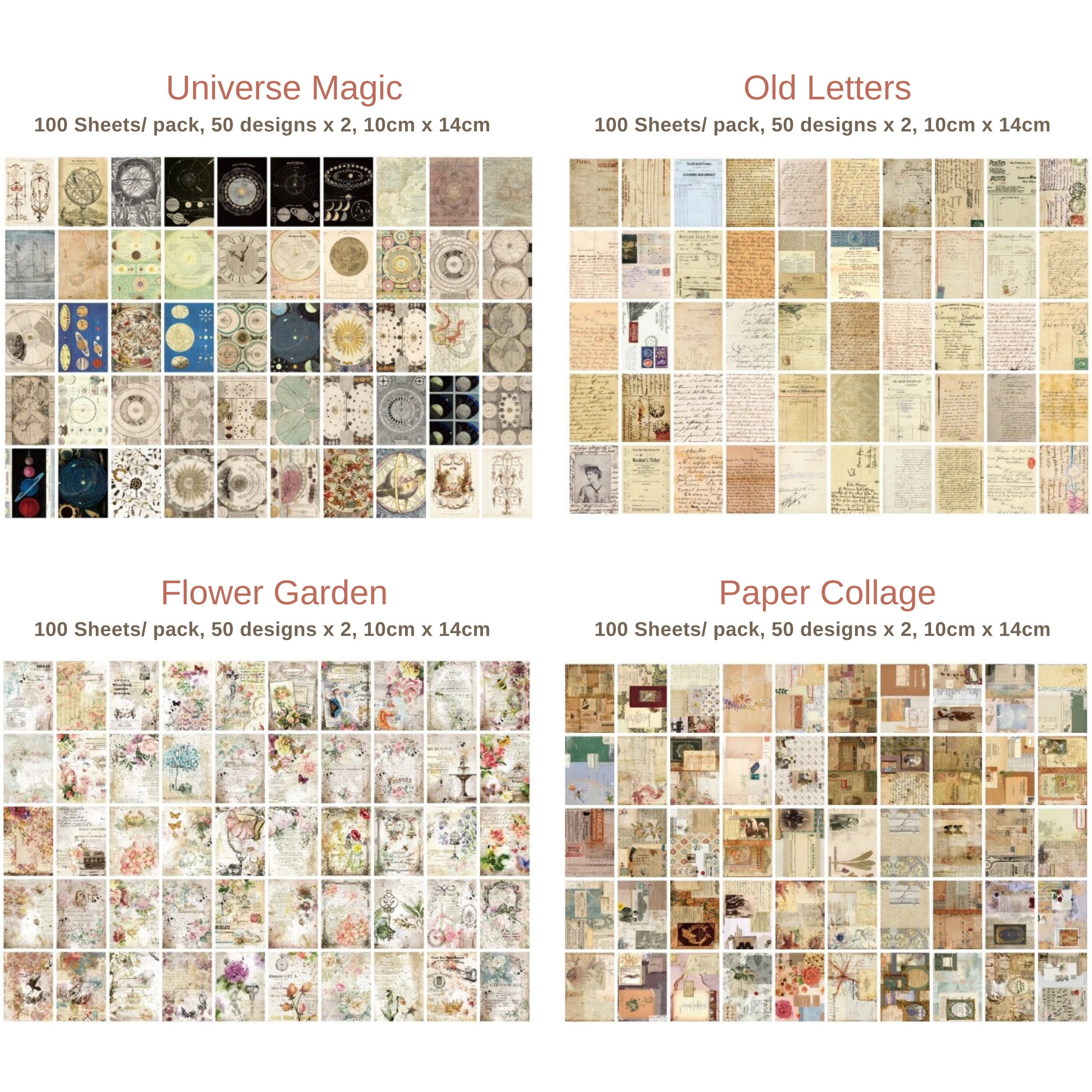 100 Sheets/ Pack Paper Booklet, Vintage Style Collage Paper, Deco Paper ...