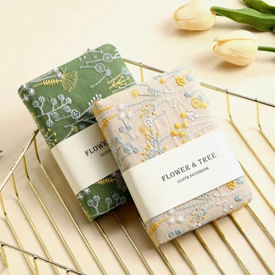 Embroidered Linen Notebook: Korean Stationery, Cute Planner, Journal ...