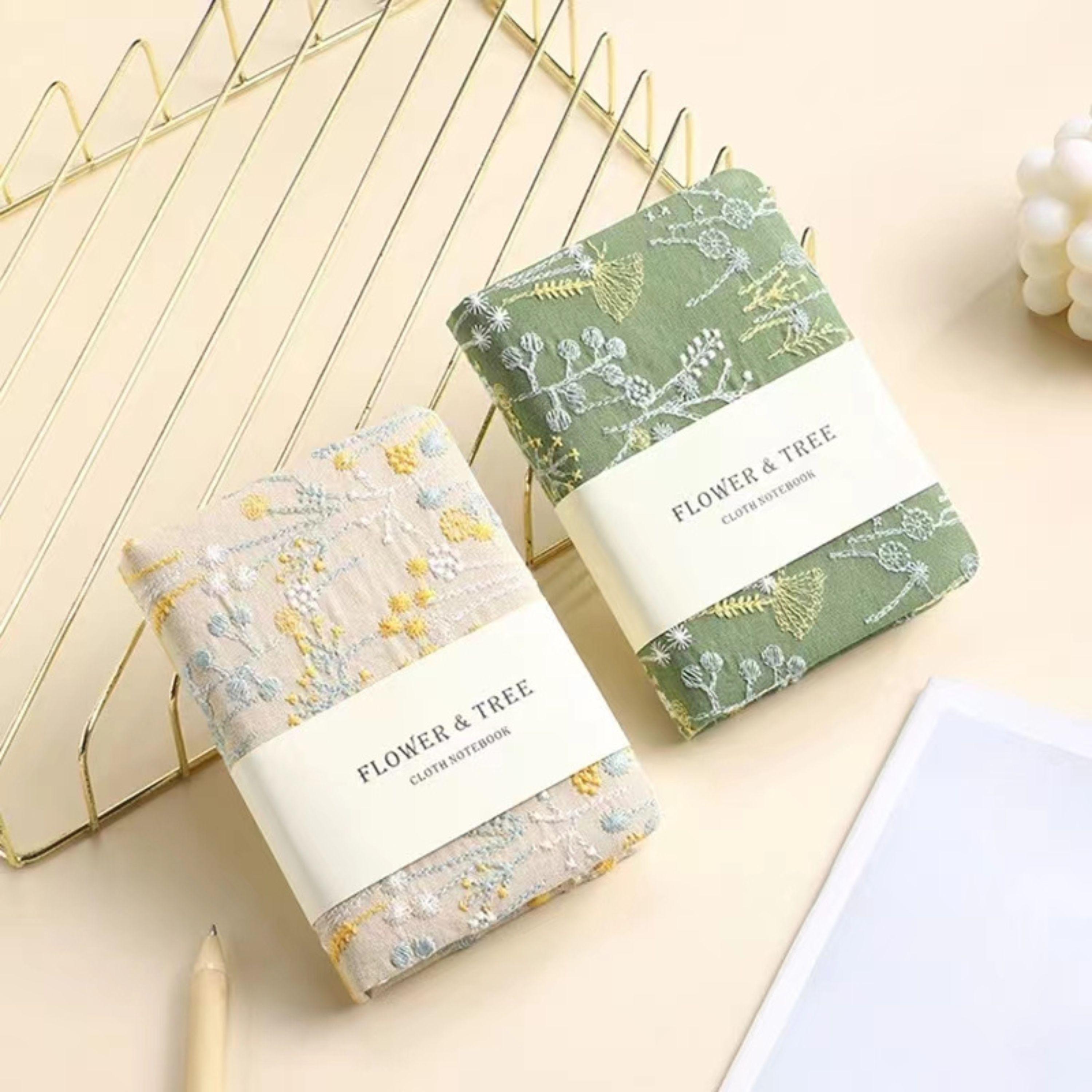 Embroidered Linen Notebook: Korean Stationery, Cute Planner, Journal ...