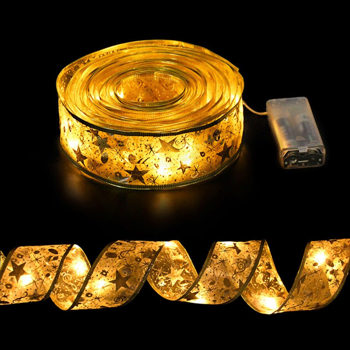 LED Christmas Bow String Lights DIY Lace Ribbon Tree Ornaments Holiday ...