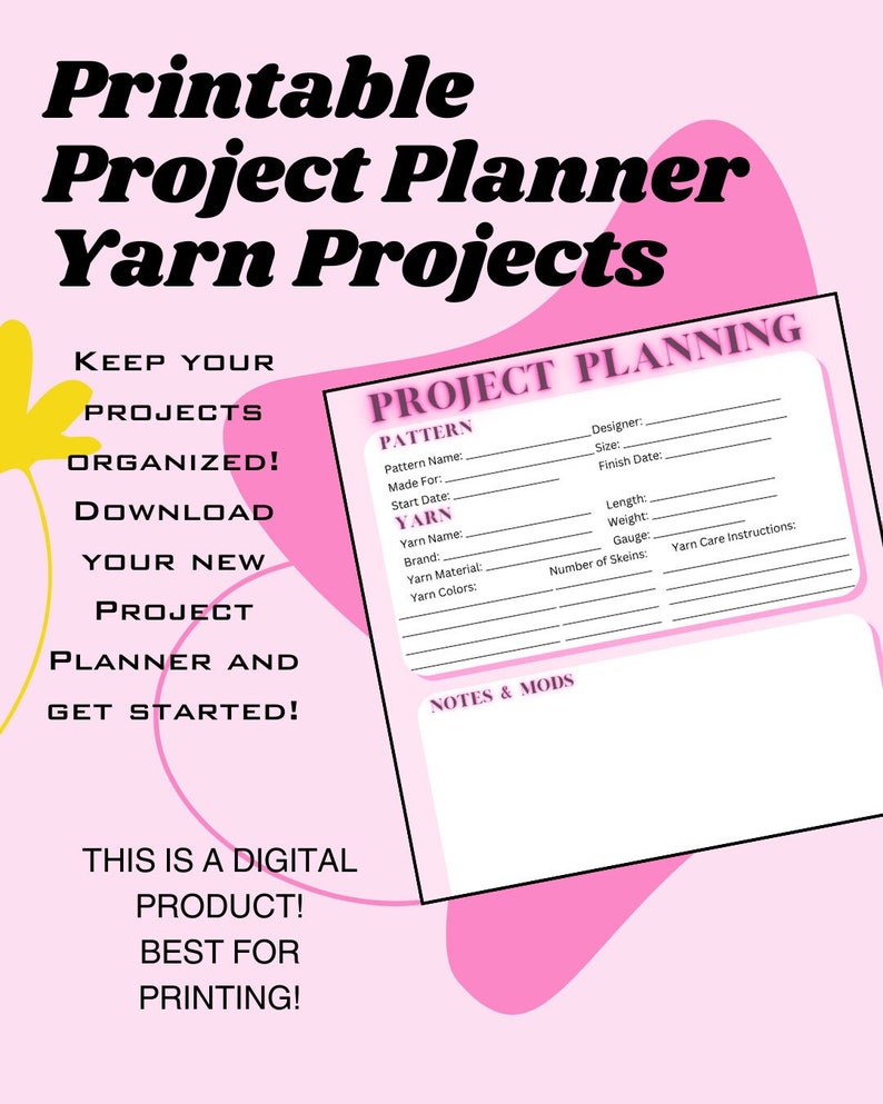 DIGITAL Printable Project Planning, Yarn, Crochet, Knitting, Print ...