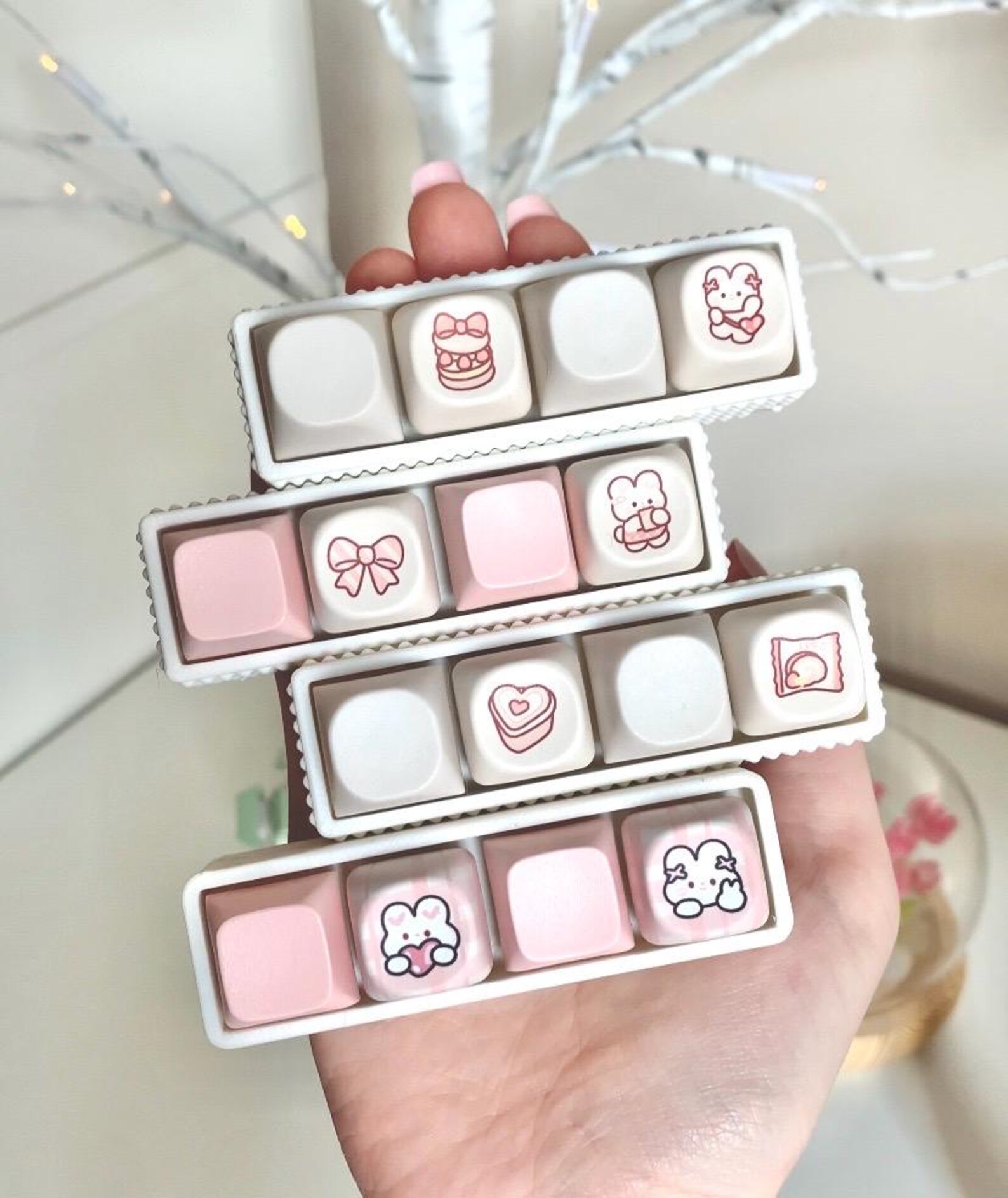 Pink Desktop Mechanical Keyboard Fidget Toy 4 Key Sensory Fidget Toy ...