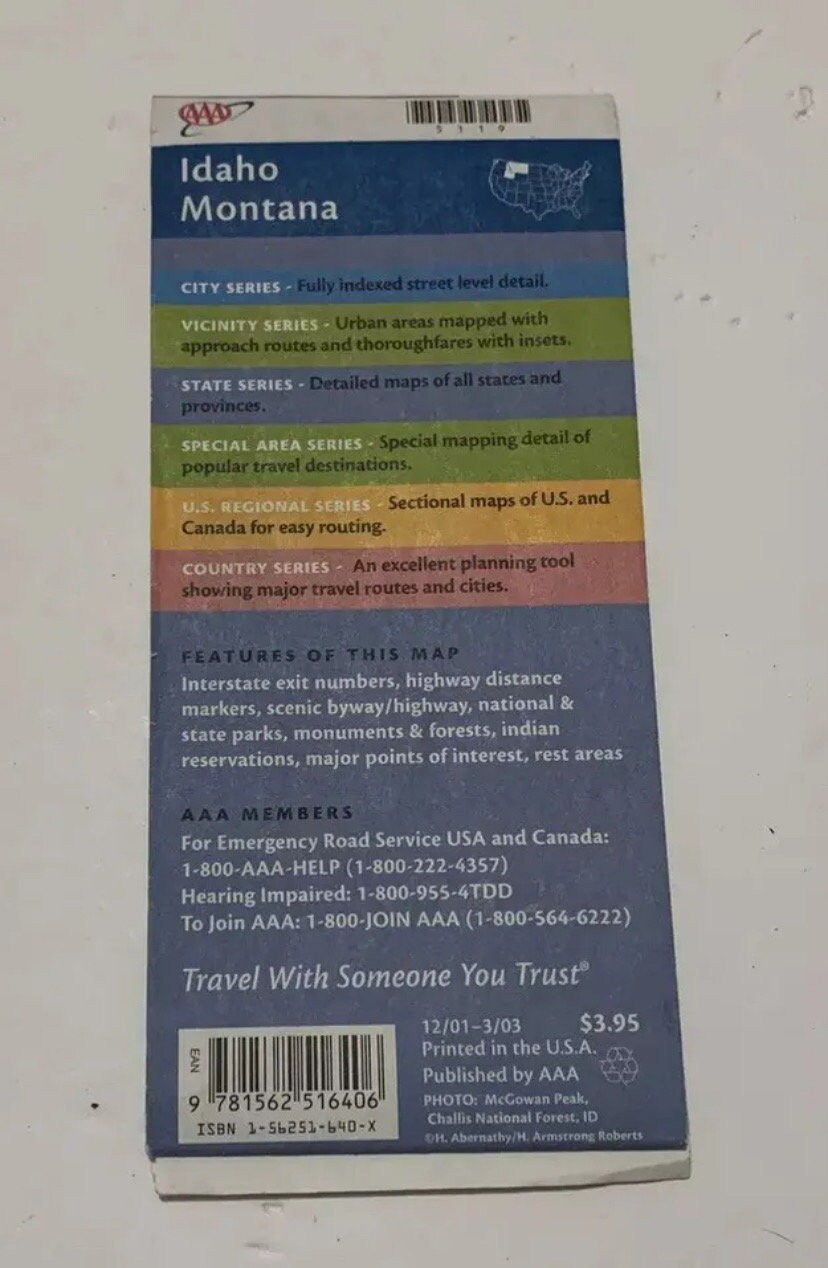 Vintage 2002 Idaho Montana AAA Map Travel Map Fold Tourist Guide ...