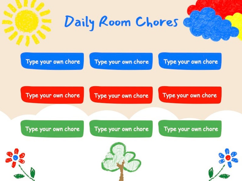 Editable Daily Room Chores Instant Download Boys Room Kids Toddlers ...