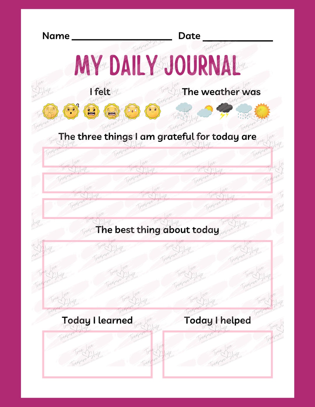 Daily Journal Entry for Students Kids Teens Home School Worksheet Fun ...