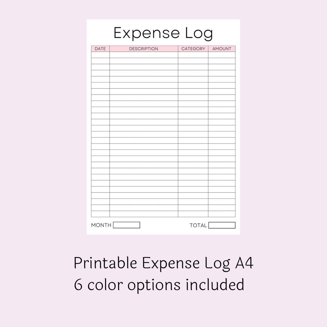 Expense Log Tracker Printable A4 6 Colors, Budget Planning, Cash ...