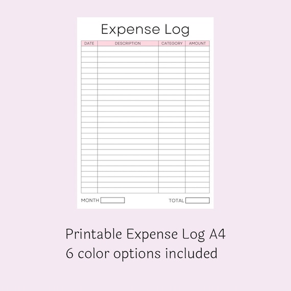 Expense Log Tracker Printable A4 6 Colors Budget Planning - Etsy