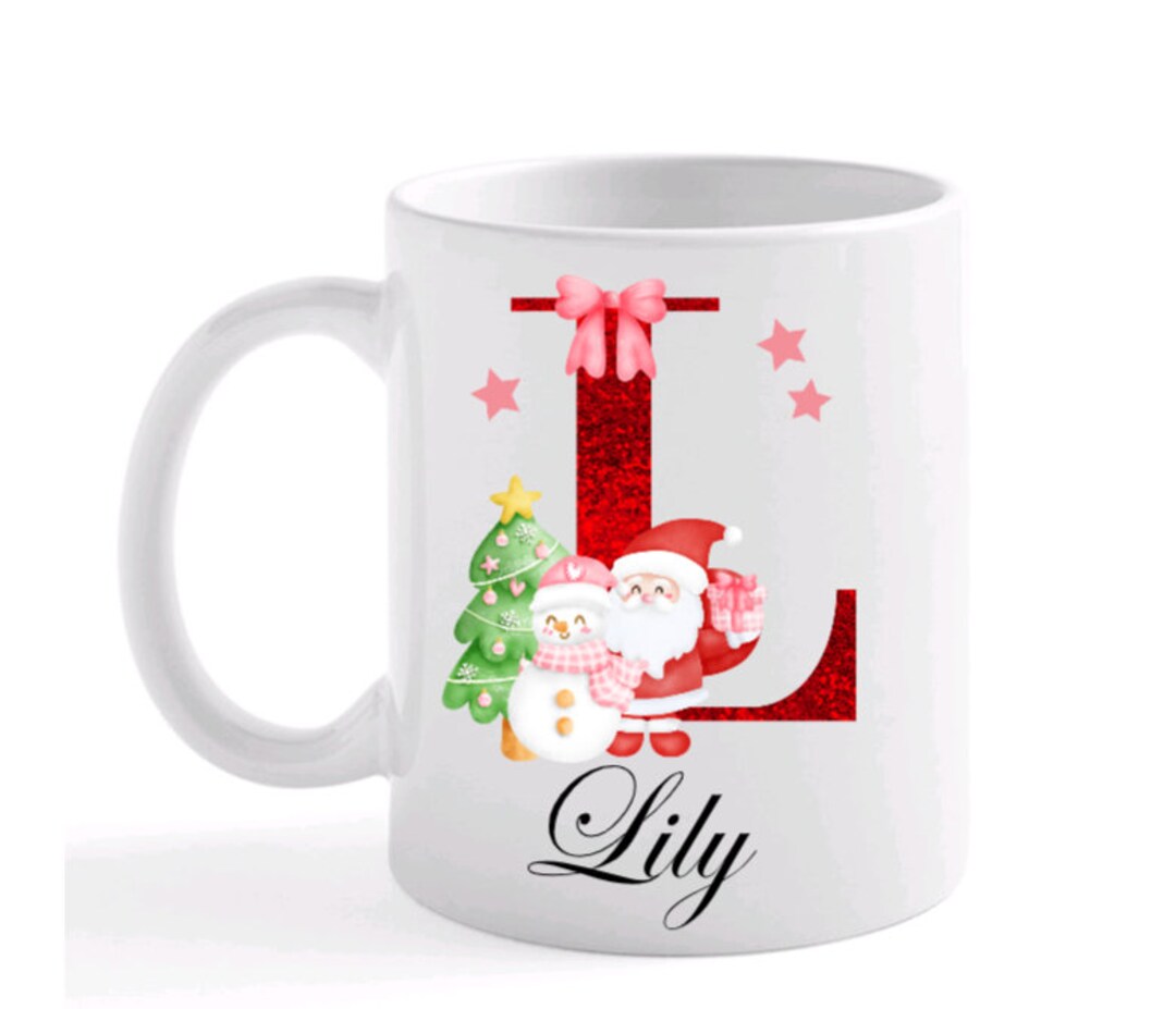 Personalised Santa Cup With Initials Custom Name Red Glitter Effect ...