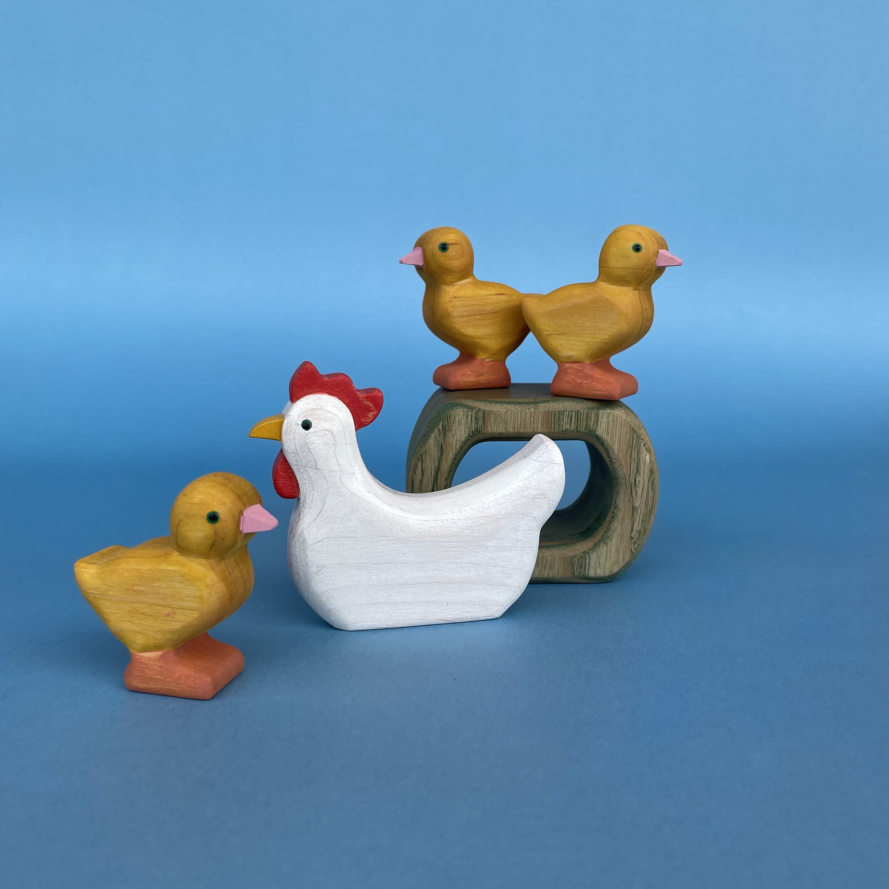 Wooden Farm Animal Toy Set Rooster Hens & Chicks Handmade - Etsy