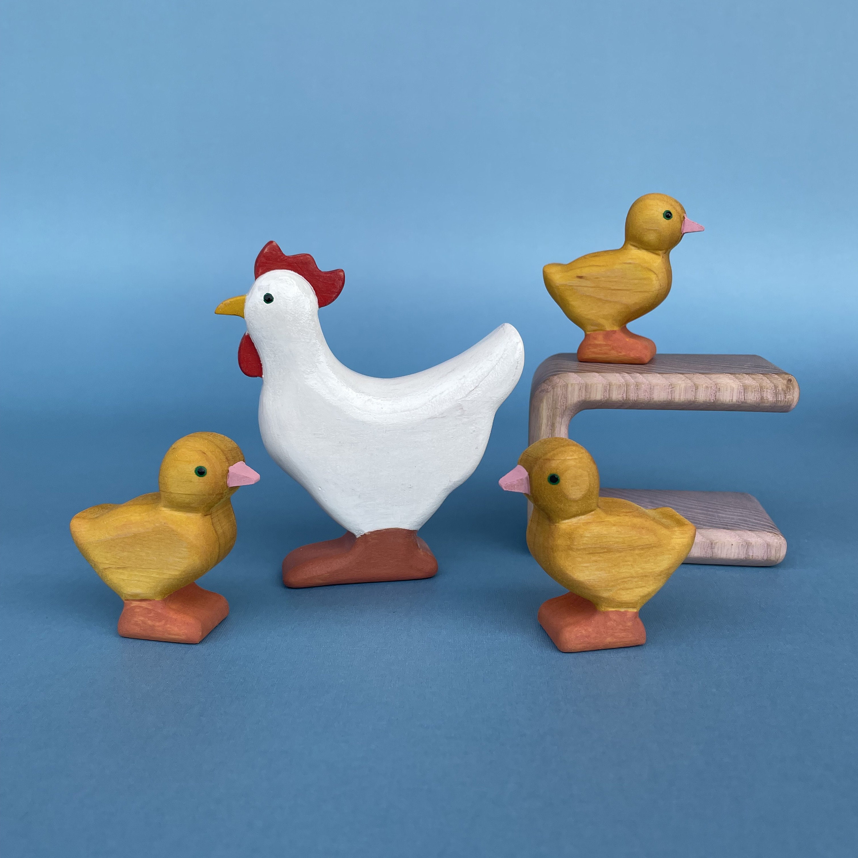 Wooden Farm Animal Toy Set Rooster Hens & Chicks Handmade - Etsy