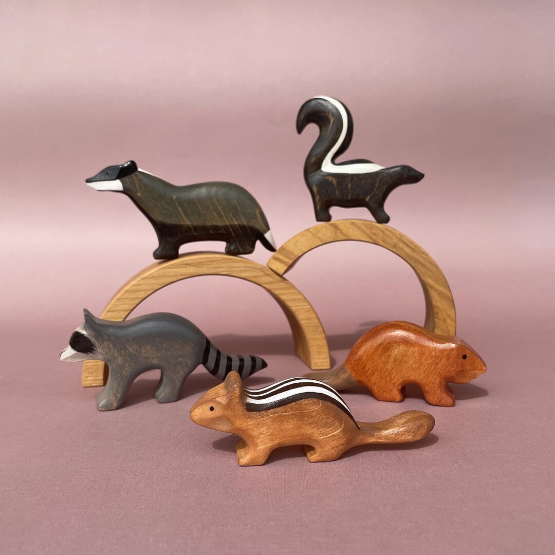 Wooden Figures of Forest Animals 5 Pcs Woodland Animal Toys Wooden Toy ...