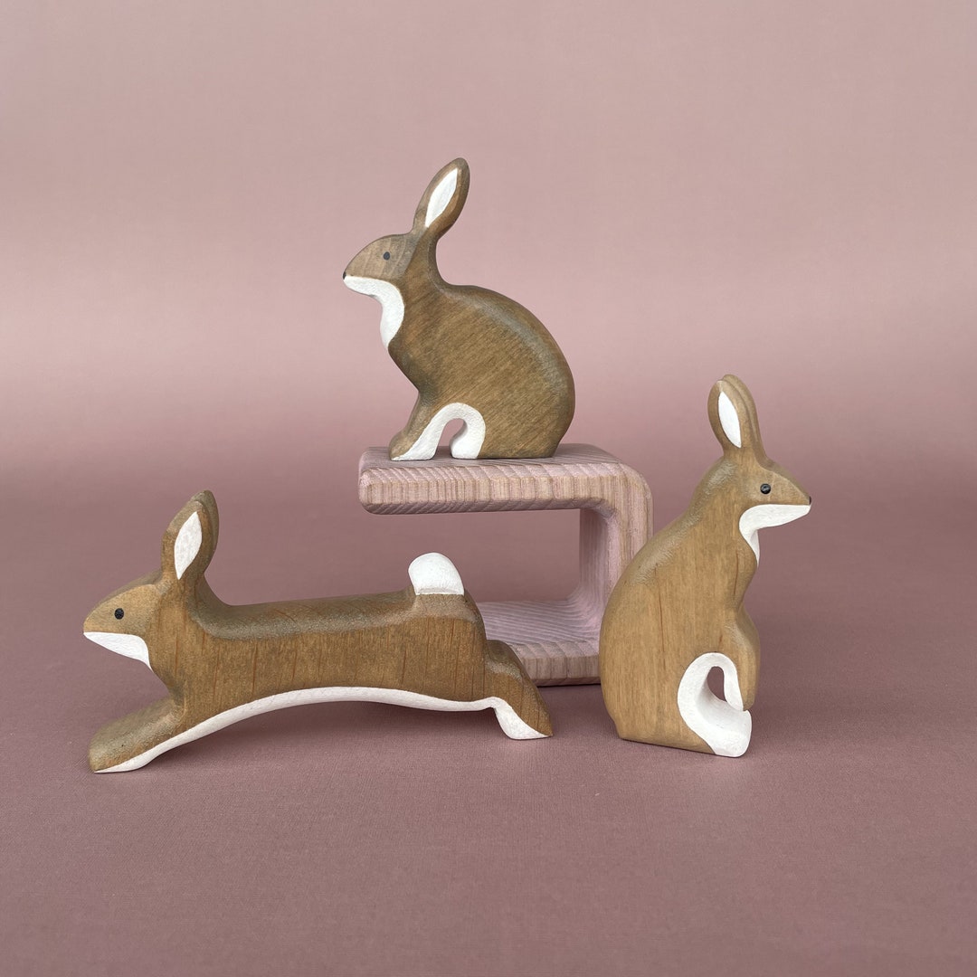 Wooden Hare Toys 3pcs Wooden Animal Figurines Wooden Toys Woodland ...