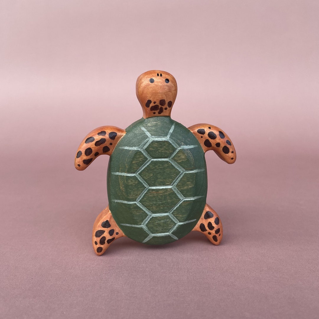 Wooden Turtle Figurine Wooden Toys Animal Figurines Sea Creatures ...