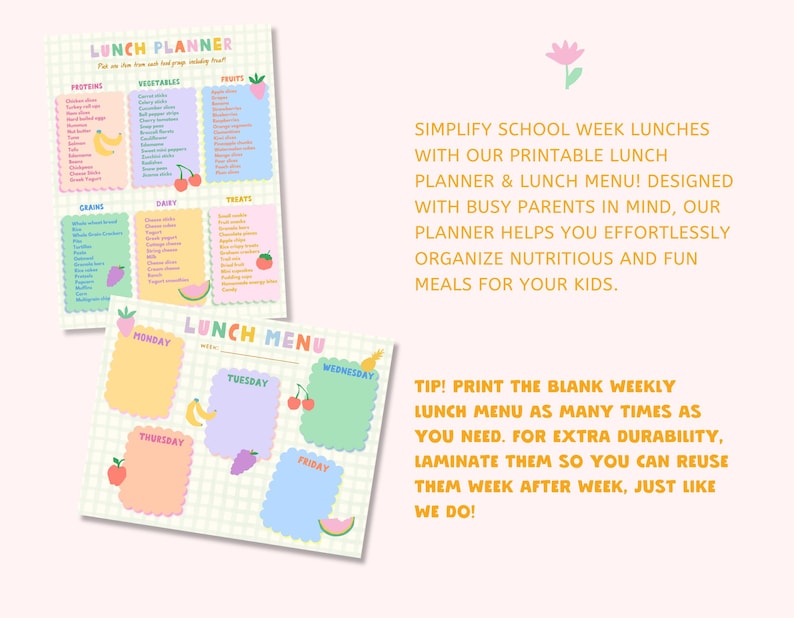 Printable Kids Lunch Meal Plan Digital Download School Lunch Planner ...