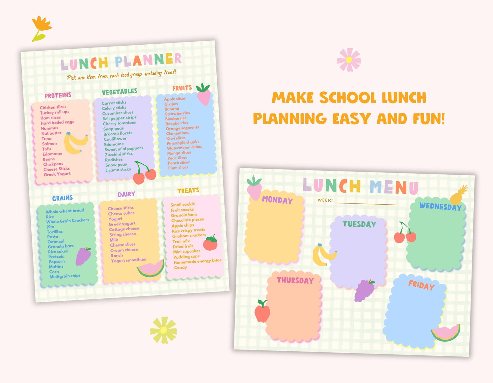 Printable Kids Lunch Meal Plan Digital Download School Lunch Planner ...