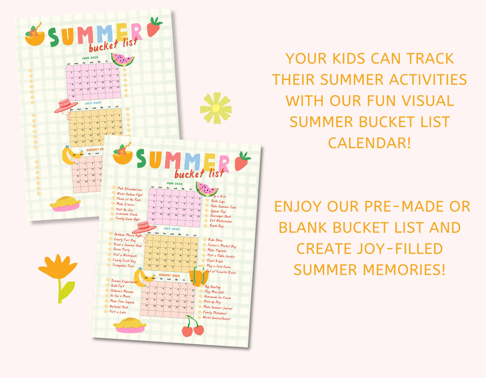 2025 Summer Bucket List Calendar Poster for Kids Printable Activity ...