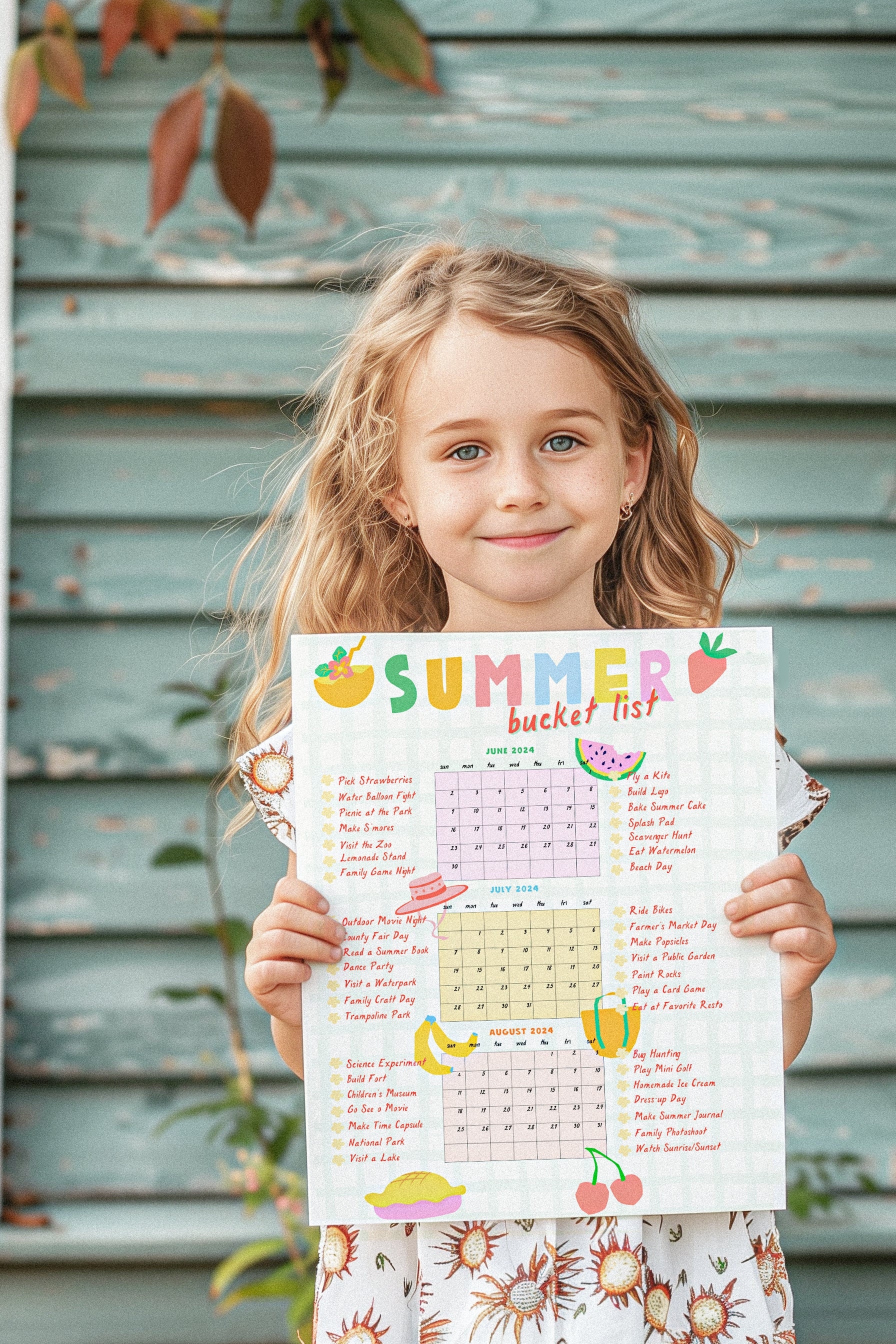 2025 Summer Bucket List Calendar Poster for Kids Printable Activity ...
