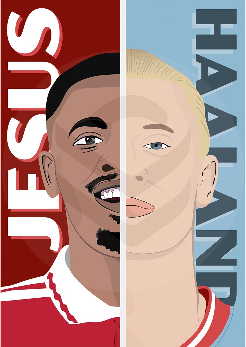 Gabriel Jesus Erling Haaland Art TV Football Minimal Poster Print Wall ...