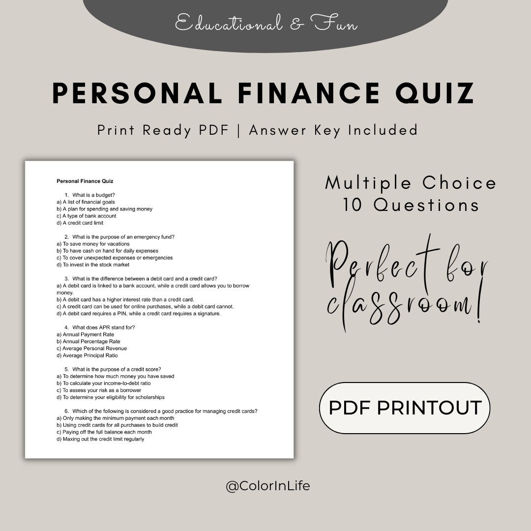 Personal Finance Pop Quiz for High School Students | Financial Literacy ...