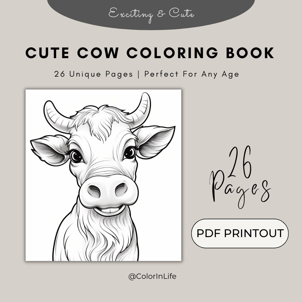 PDF Print Cute Cow Coloring Book: 26 Pages of Joyful Cow Illustrations ...