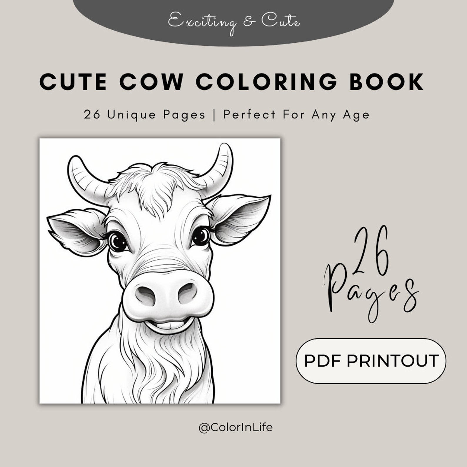 PDF Print Cute Cow Coloring Book: 26 Pages of Joyful Cow Illustrations ...