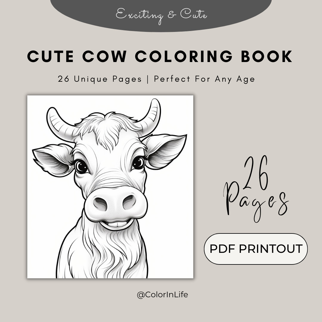 PDF Print Cute Cow Coloring Book: 26 Pages of Joyful Cow Illustrations ...