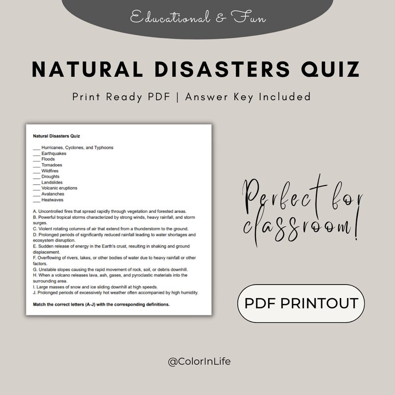 Natural Disasters Match-the-definition Quiz Test Your Knowledge - Etsy