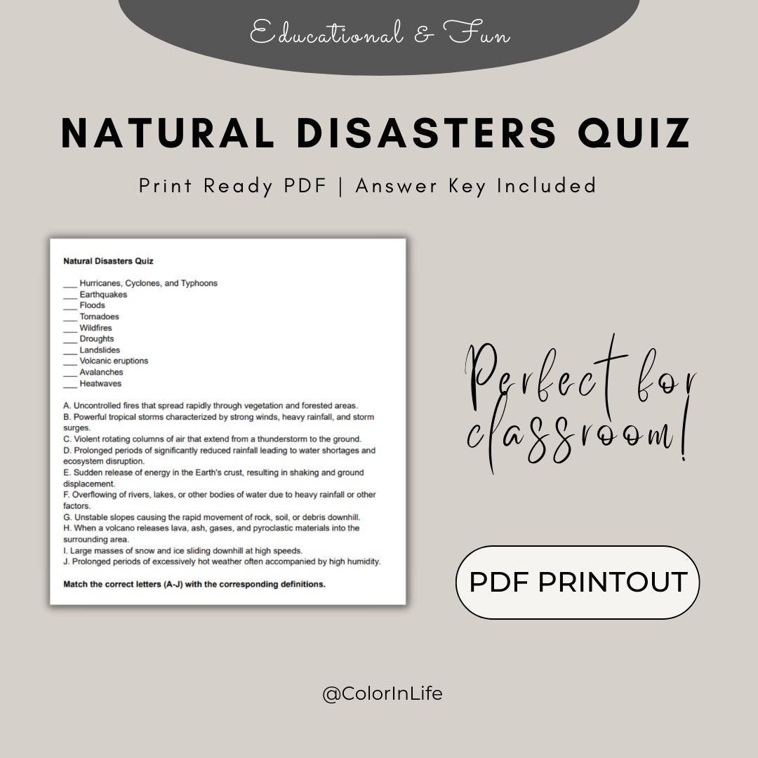 Natural Disasters Match-the-definition Quiz Test Your Knowledge - Etsy