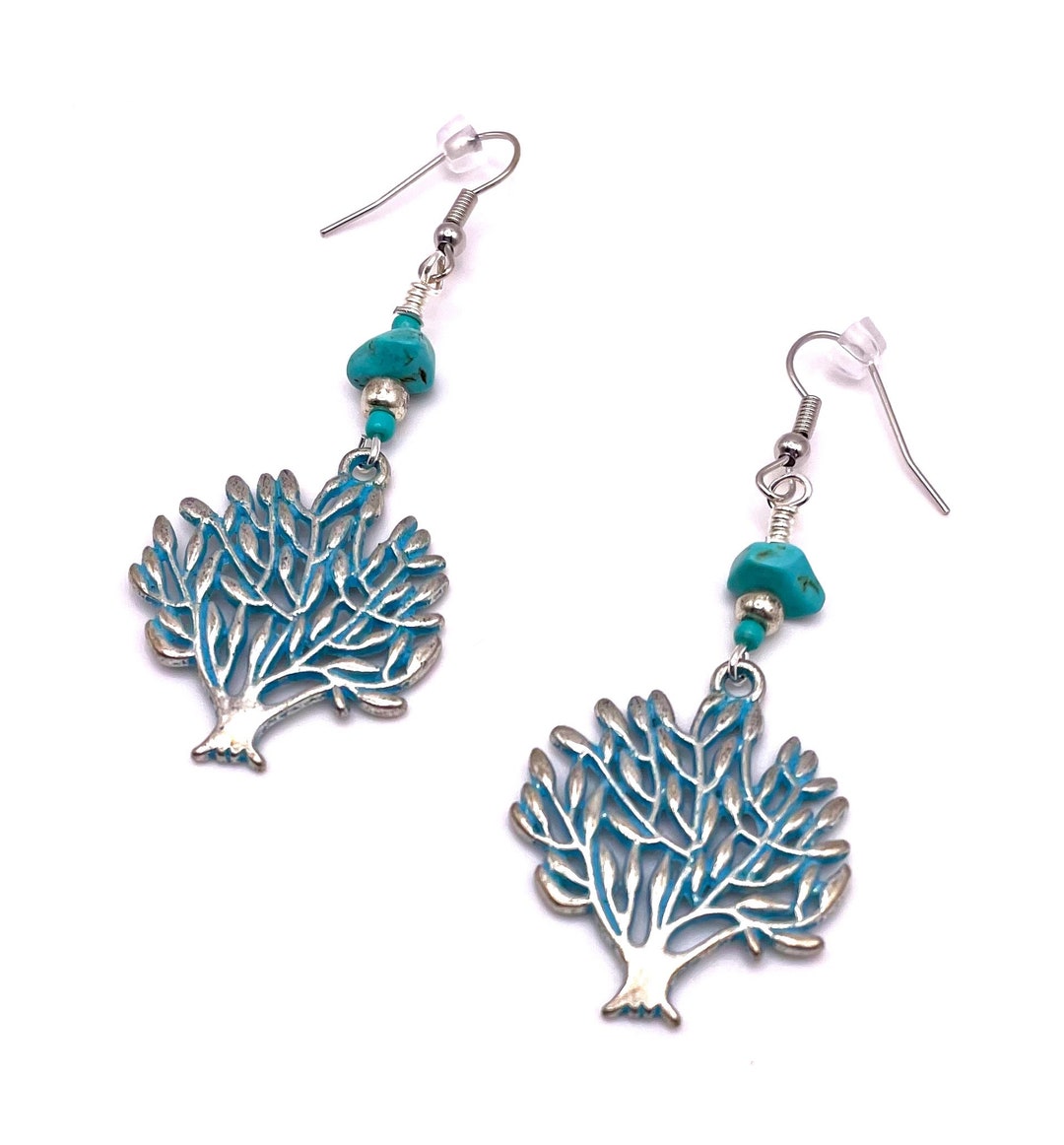 Eternal Banyan Tree With Turquoise Chips Dangle Earrings - Etsy UK
