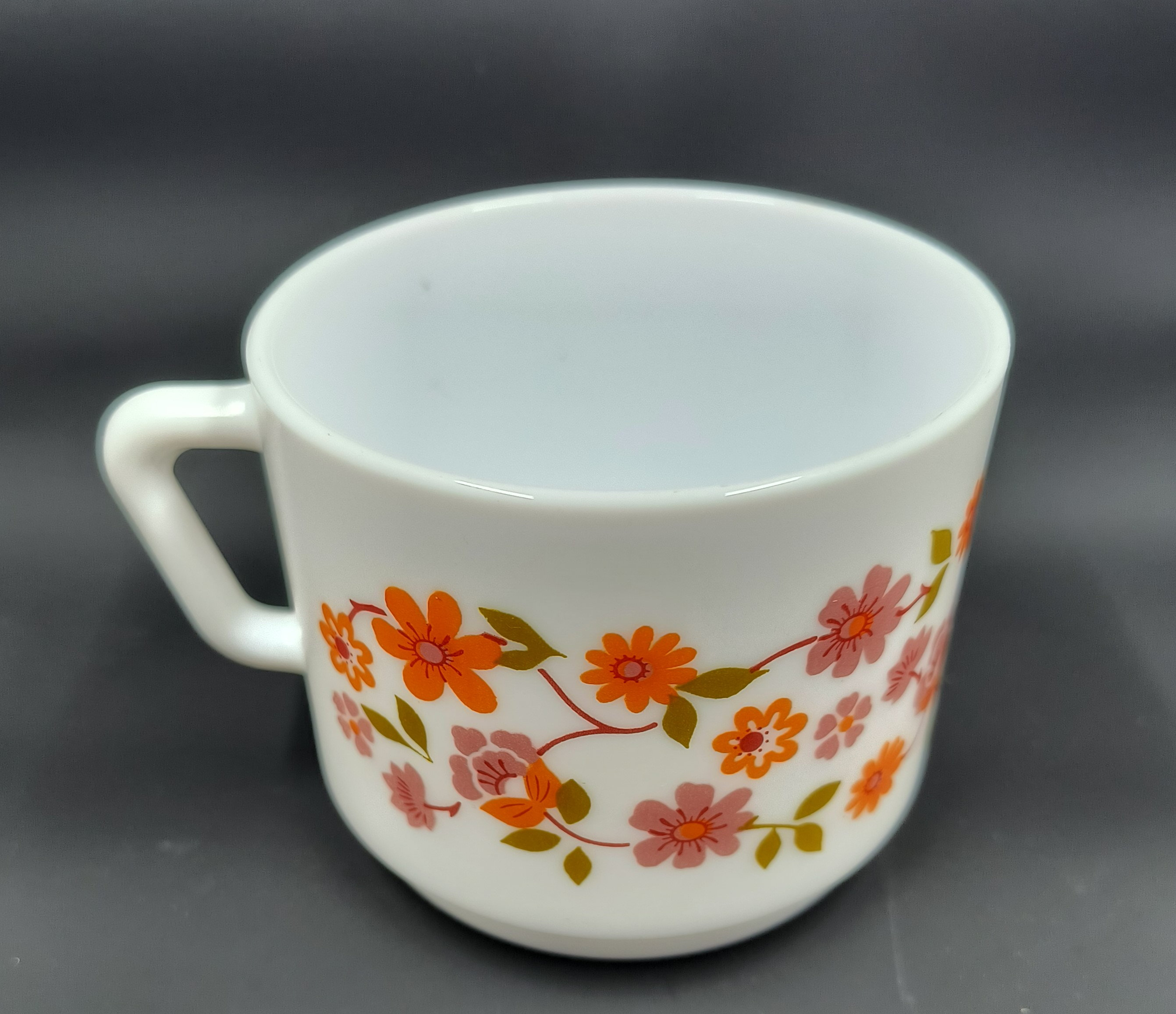 White Milk Glass Arcopal France Orange Floral Vintage Milk Glass Cups ...