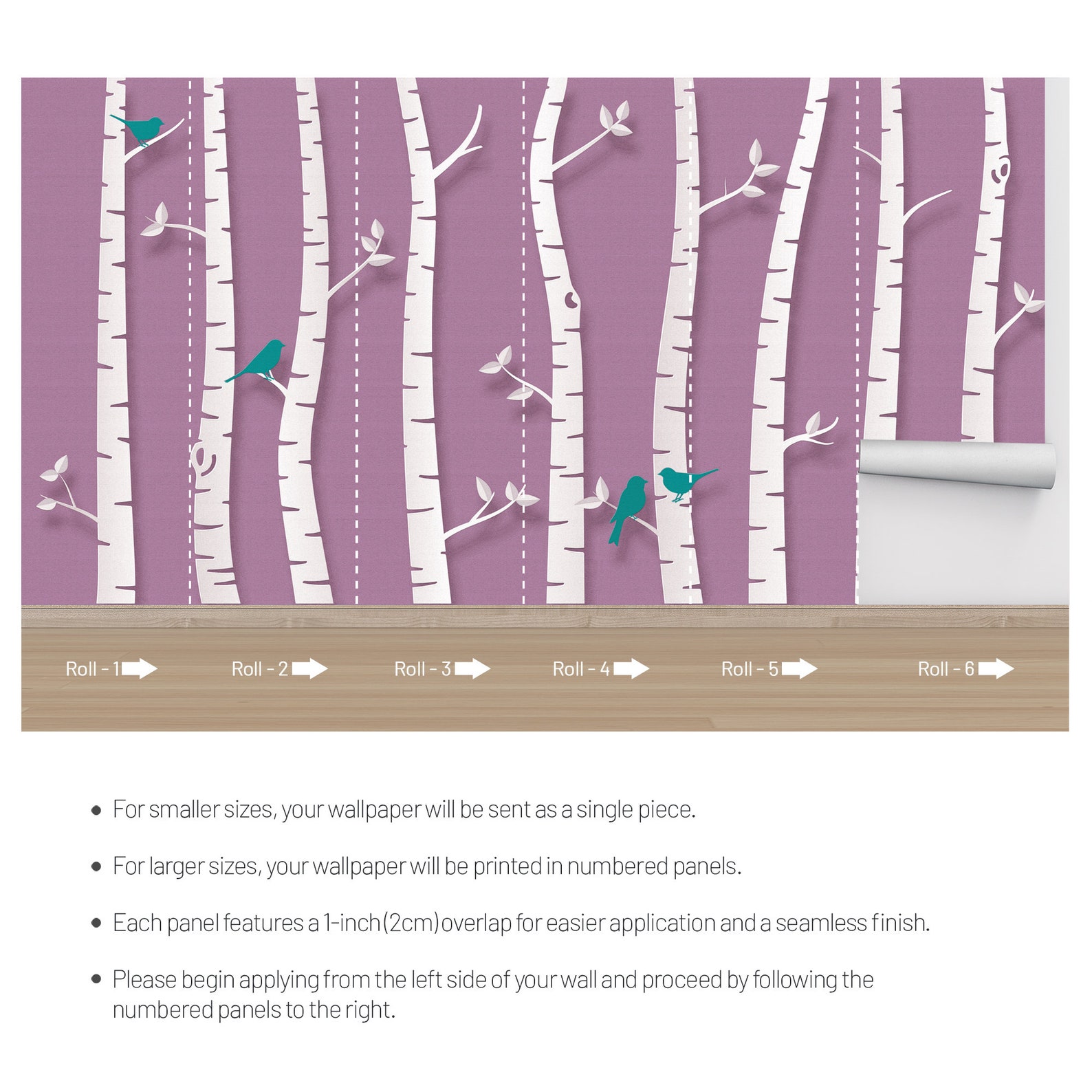 Birch Tree Forest Wallpaper Nature Theme Wall Mural, Easy Peel and ...