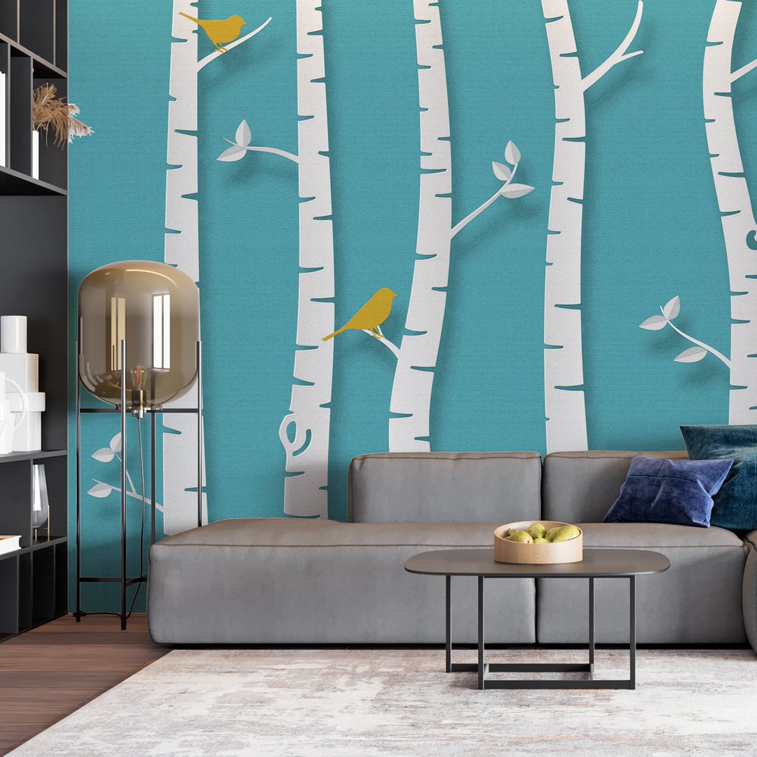 Birch Tree Forest Wallpaper Nature Theme Wall Mural, Easy Peel and ...