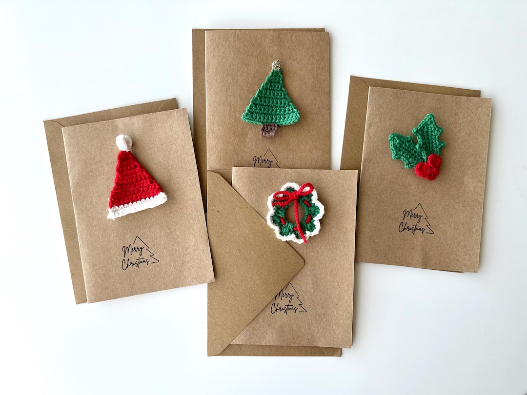 Crochet Christmas Card Set 4 Unique Designs With Envelopes, Handmade ...