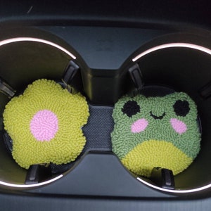 Set of 2 Punch Needle Frog Car Coaster, Handmade Cute Car Accessories ...