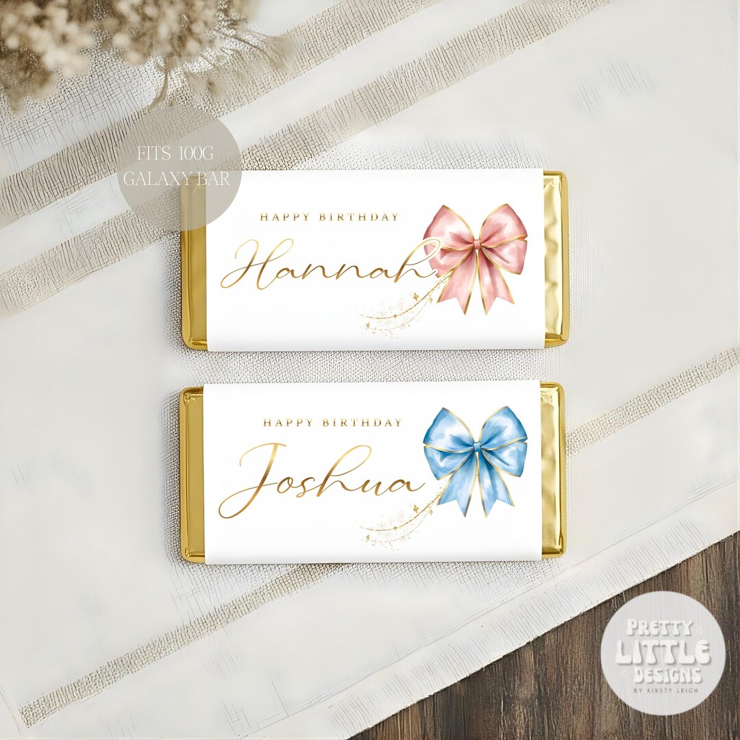 Personalised Bow Chocolate Bar Wrapper, Custom Chocolate Wrapper ...